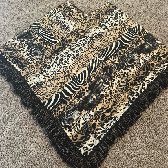 Cato | Jackets & Coats | Animal Print Poncho With Fringe | Poshmark